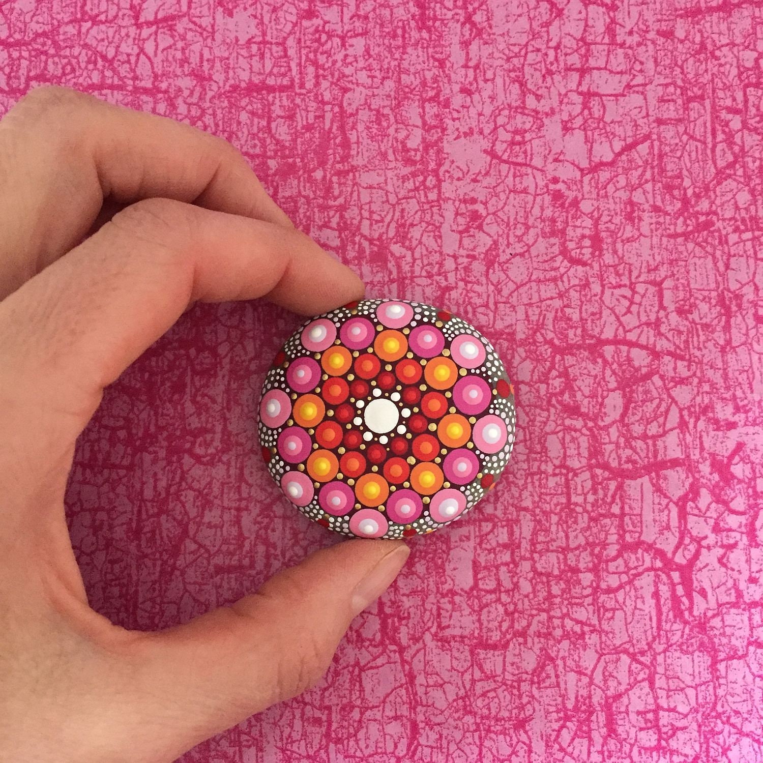 Mandala-stone Raspberry & Red I Handpainted Mandala Stone as - Etsy