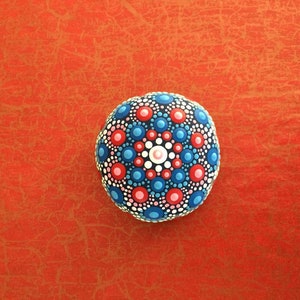 Mandala Stone Blue Red - Handpainted Mandala Stone as a Gift for a ...