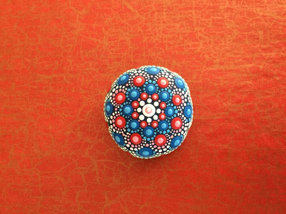 Mandala Stone Blue Red - Handpainted Mandala Stone as a Gift for a ...