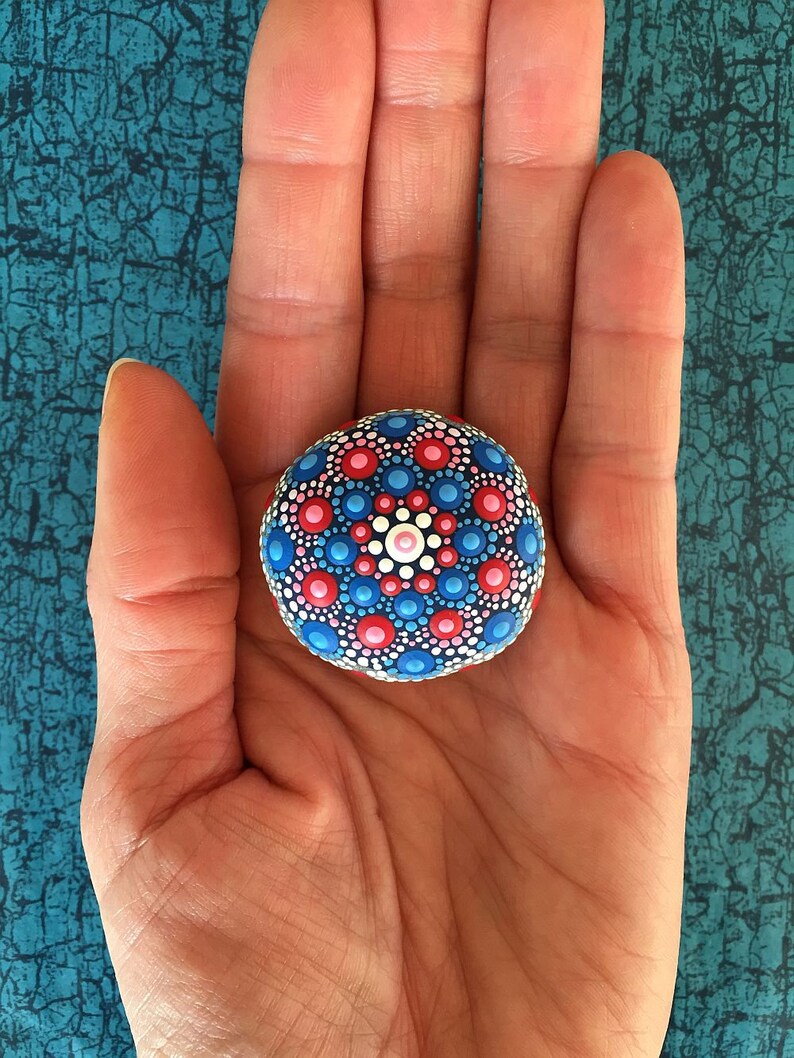 Mandala Stone Blue Red - Handpainted Mandala Stone as a Gift for a ...