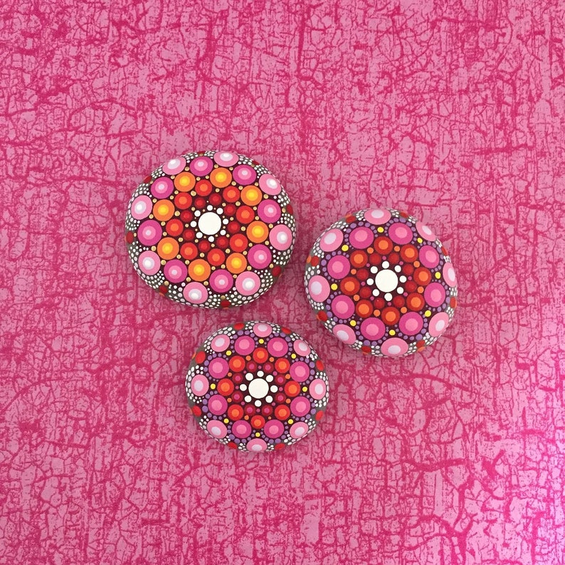 Mandala-stone Raspberry & Red I Handpainted Mandala Stone as - Etsy