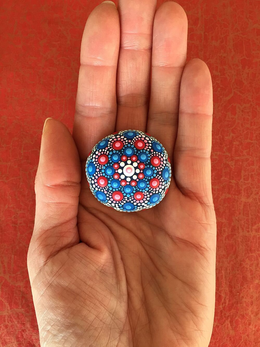 Mandala Stone Blue Red - Handpainted Mandala Stone as a Gift for a ...