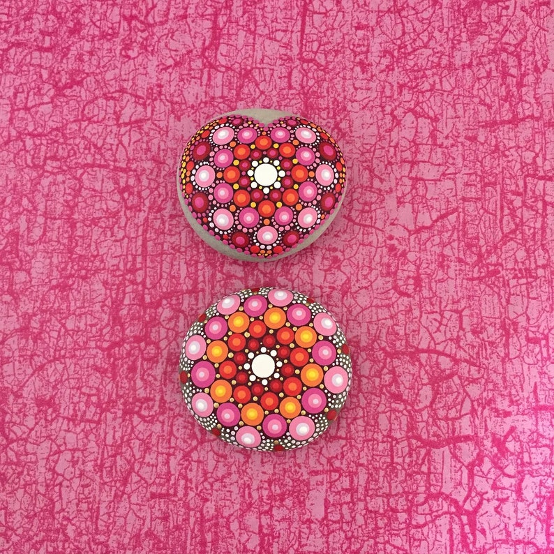 Mandala-stone Raspberry & Red I Handpainted Mandala Stone as - Etsy