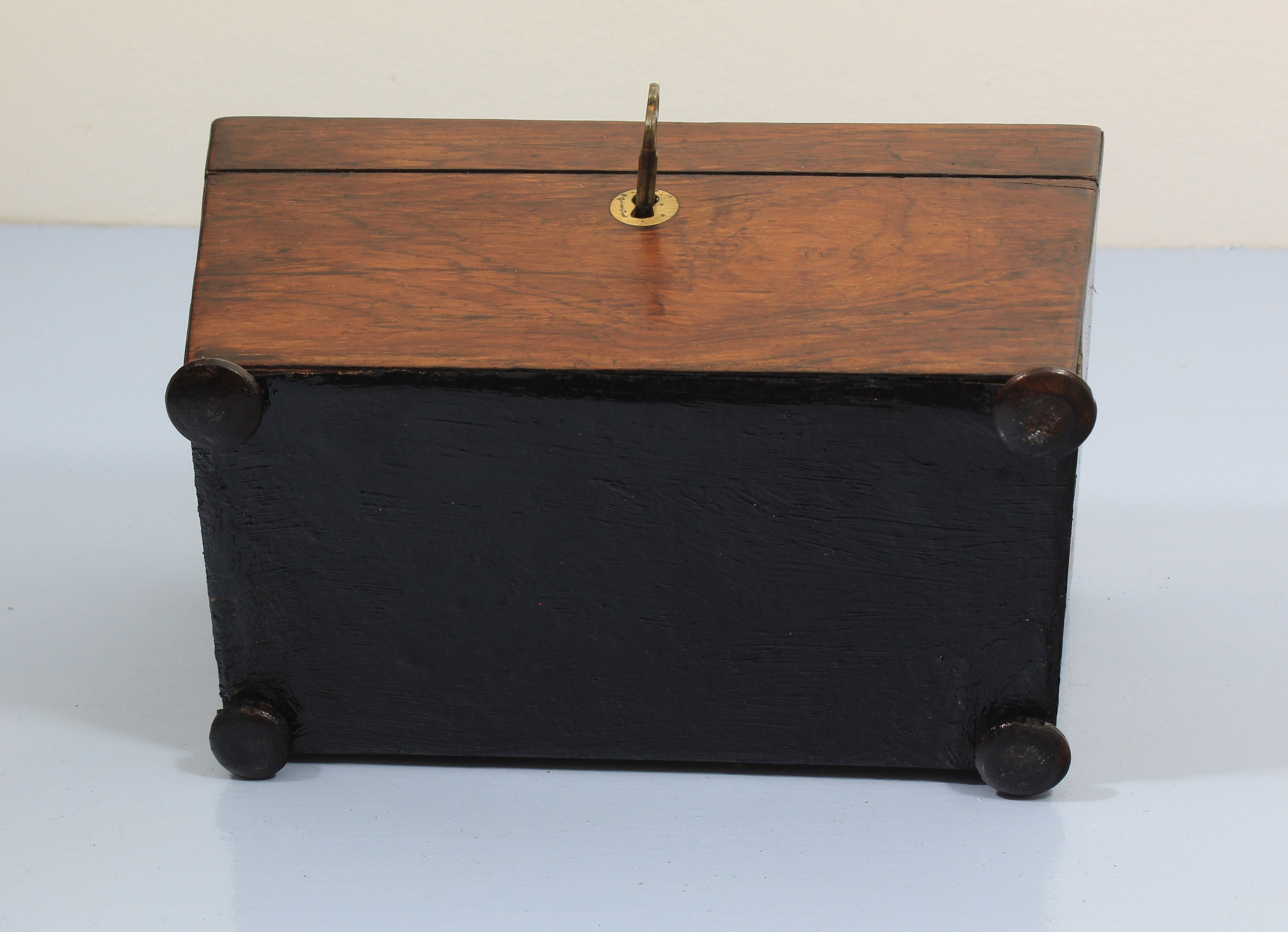 Large Antique Tea Caddy With Black Walnut Veneer and Lock and Key ...