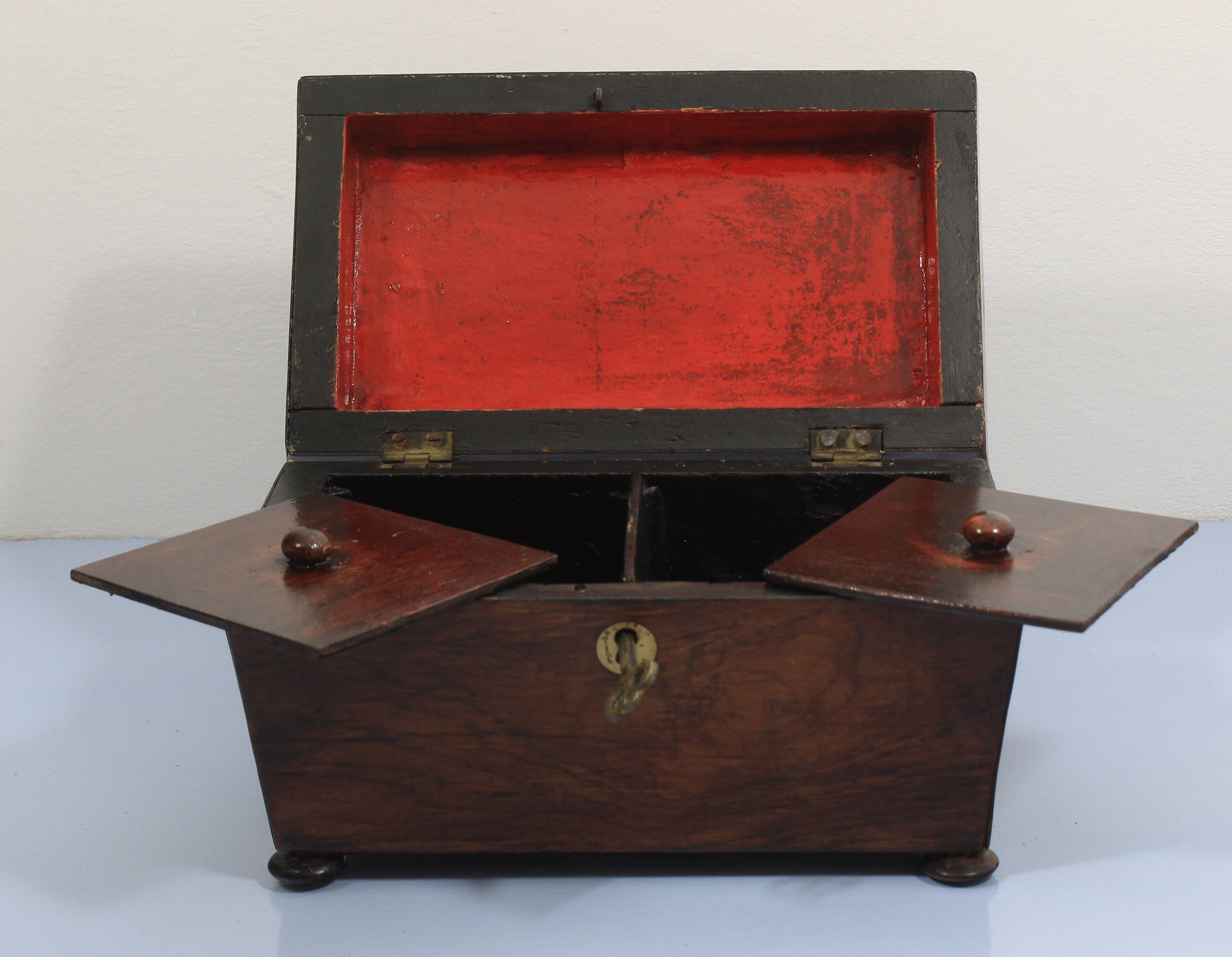 Large Antique Tea Caddy With Black Walnut Veneer and Lock and Key ...
