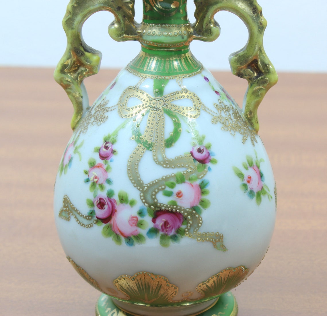 Green and Gold Single Rose Vase With Floral Decoration - Etsy UK