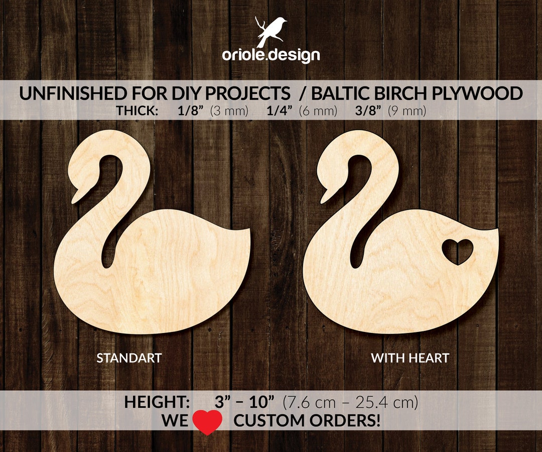 Laser Cut Wooden Swan Unfinished Decor Cutout Shape for DIY Projects ...