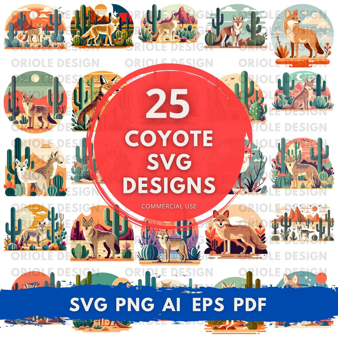 Coyote SVG Bundle, Desert Wildlife Clipart, Coyote Silhouette Designs ...