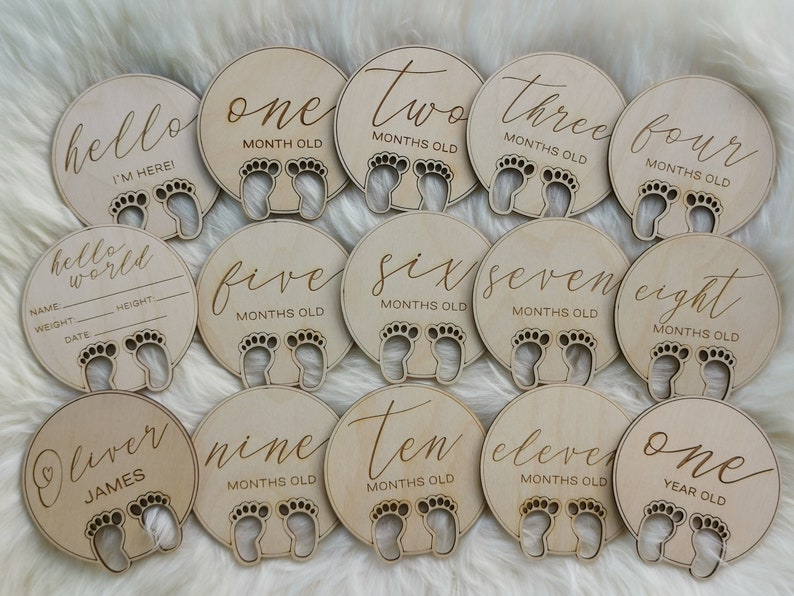 Wood Milestone Cards Wooden Baby Monthly Milestones Hello - Etsy