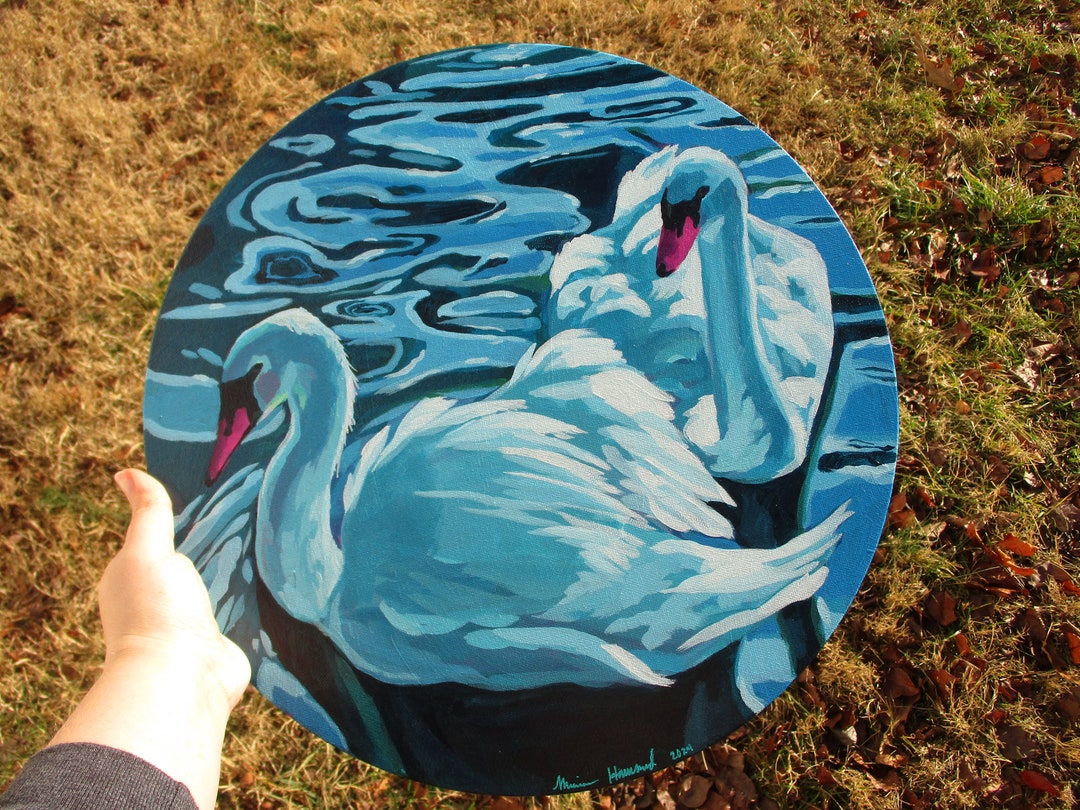 Dancing Swans - Art, Painting, Acrylic Painting, Original Art, Wall Art ...