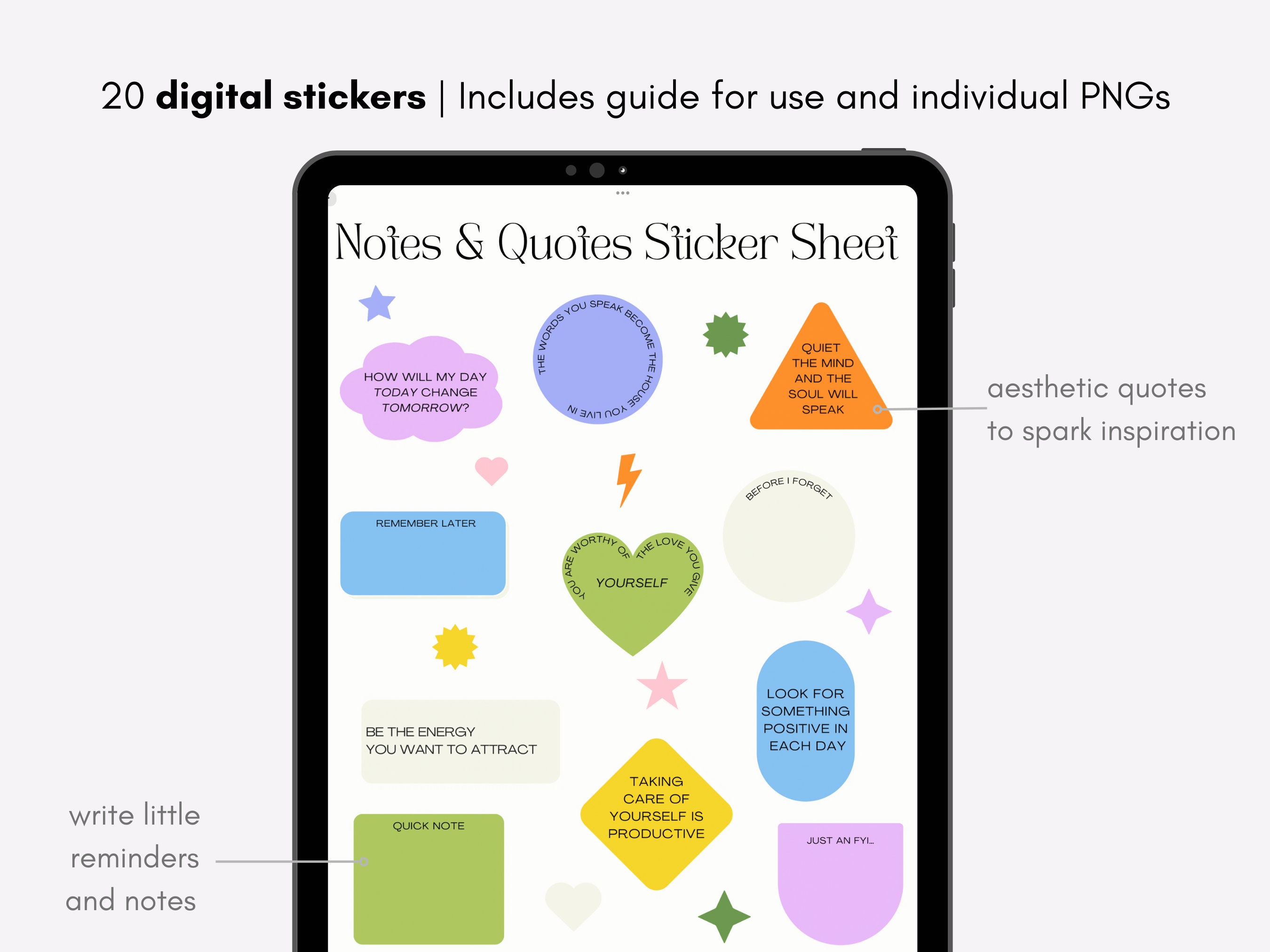 Notes & Quotes Sticker Sheet, Digital Stickers, Goodnotes Stickers ...
