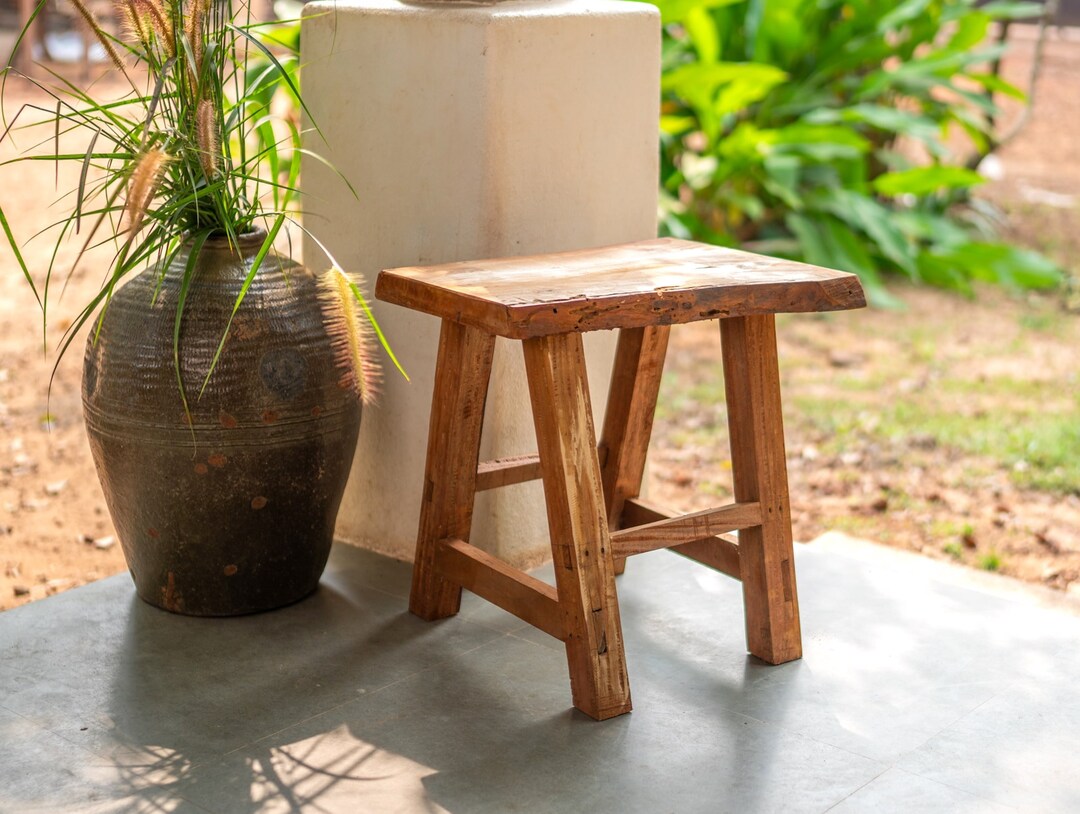 Live Edge Wood Stool, Farmhouse Rustic Stool, Rustic Handmade Stool ...