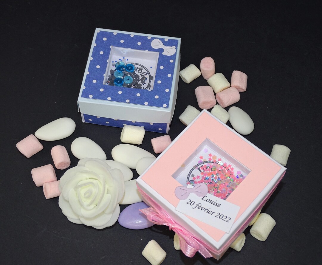 Square Dragees Box Glitter Shaker Dragees Box Birth Baptism Dragees Box ...