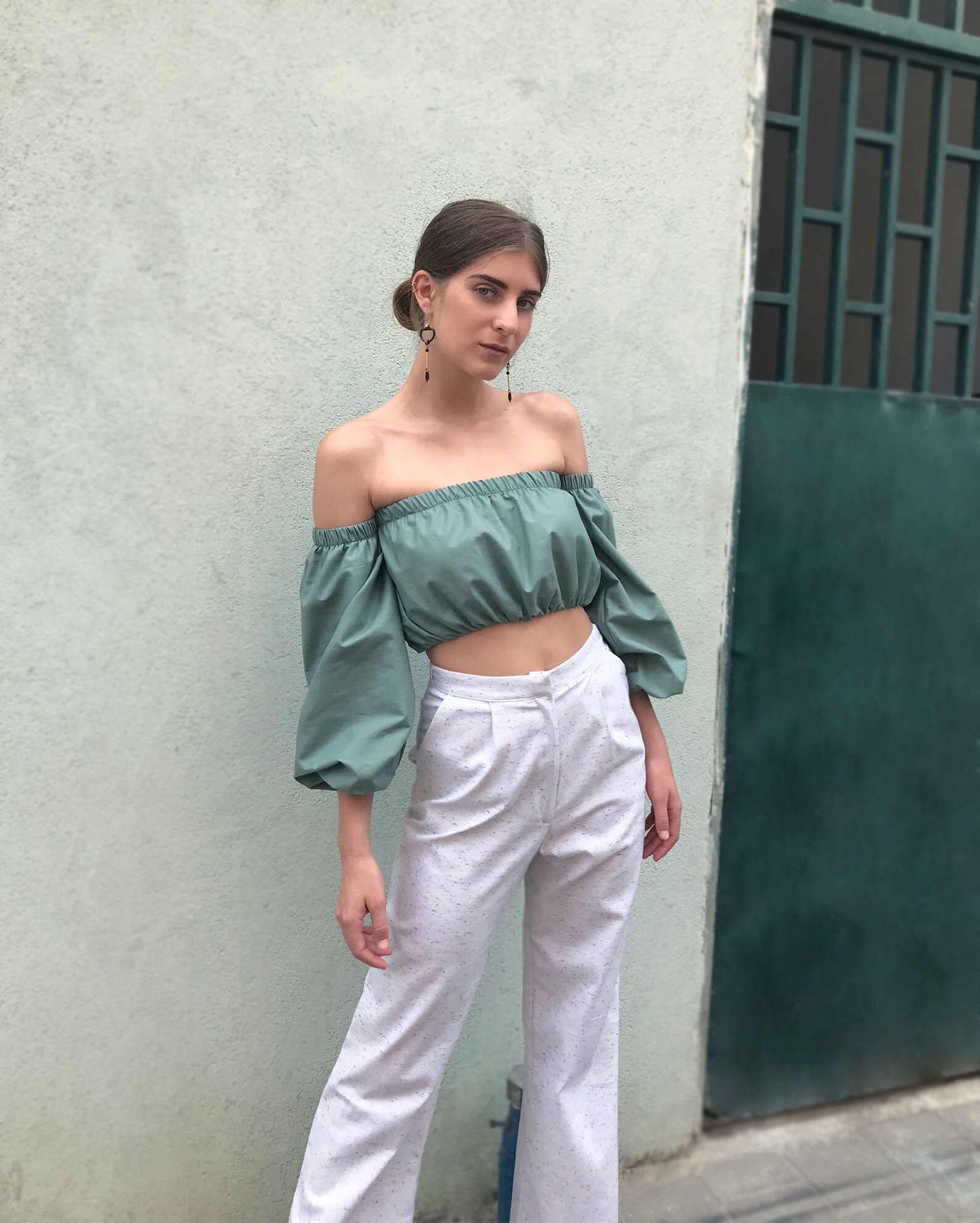 Green Linen Top off Shoulder Top Linen Crop Top Linen - Etsy