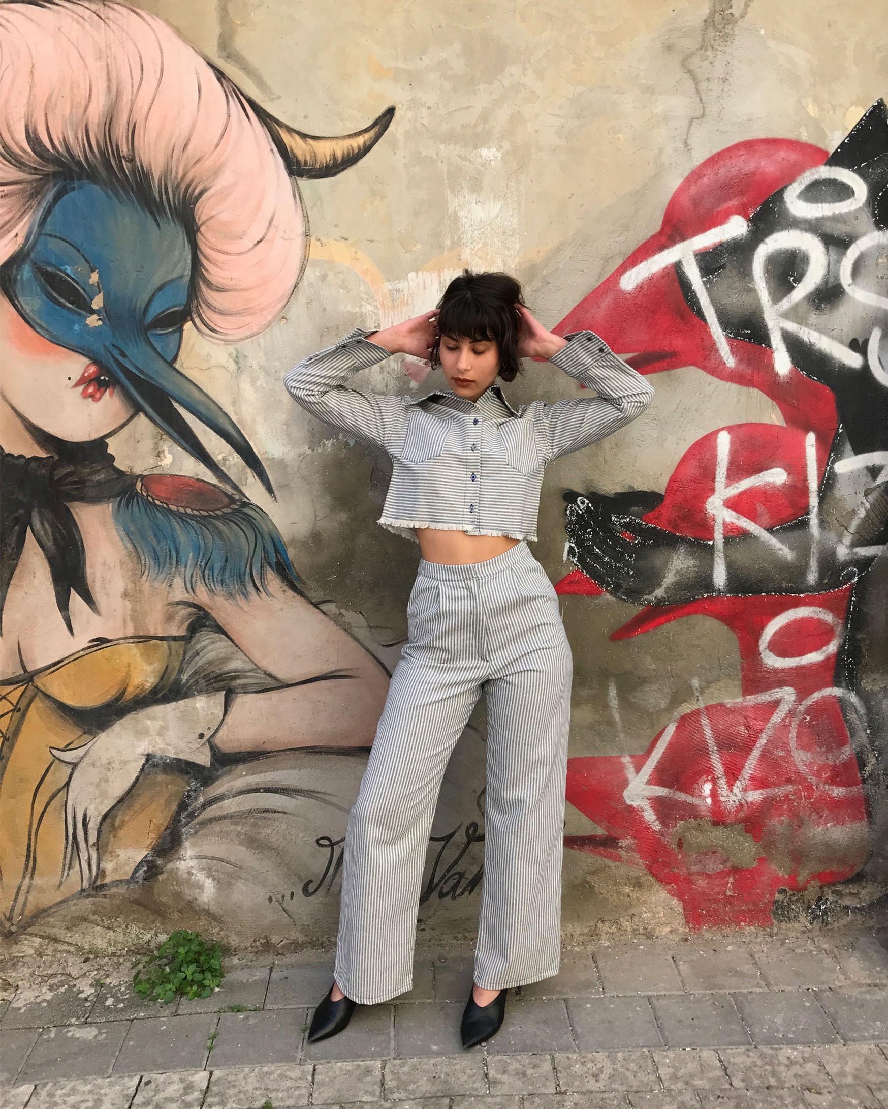 Two Piece Set Linen Suit Women Linen Outfit Stripe Outfit | Etsy