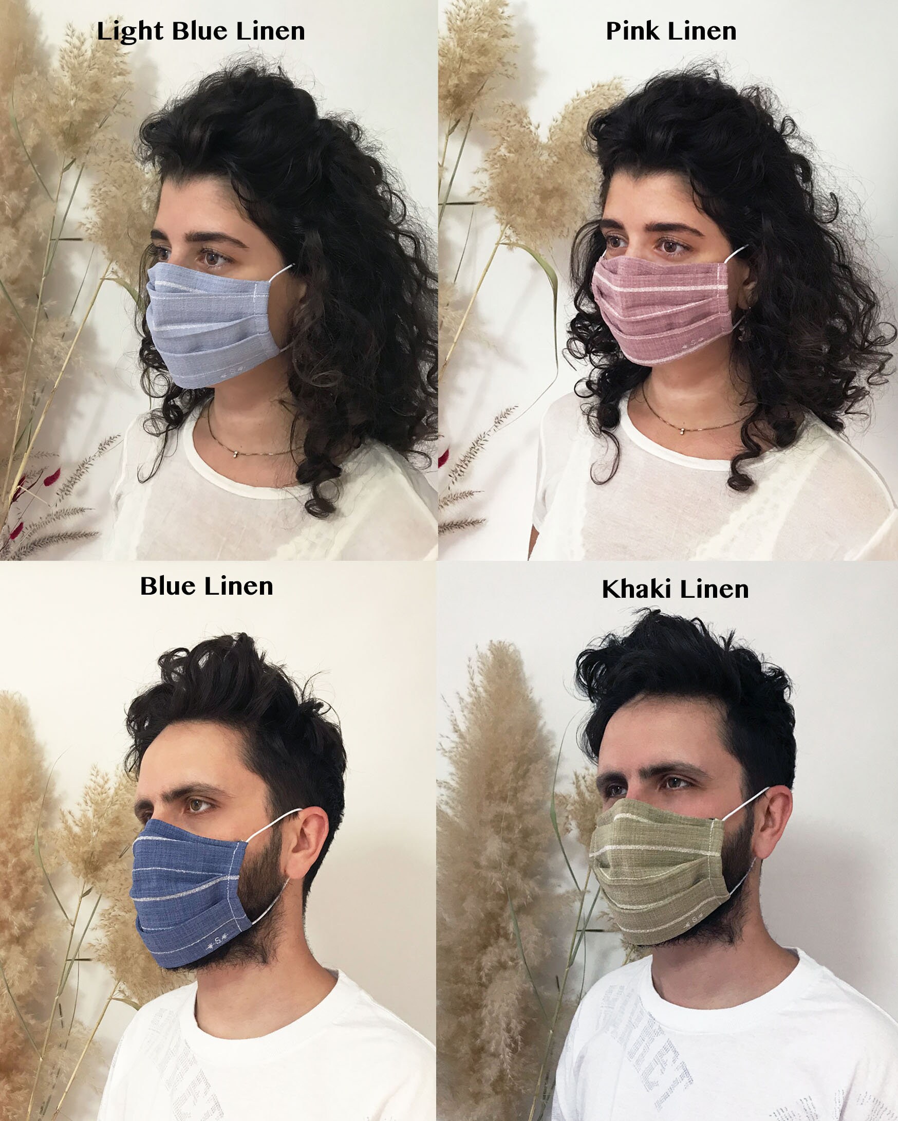 Fabric Face Mask Bundle, 3 Pack Face Masks, 100% Organic Linen Face ...