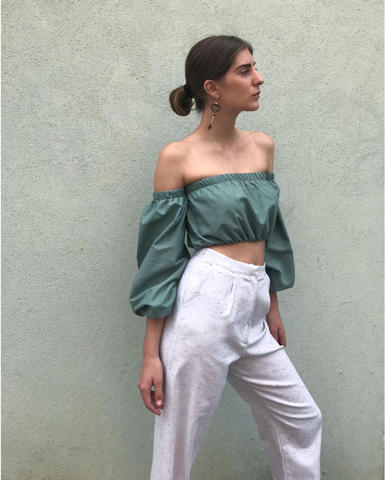 Green Linen Top off Shoulder Top Linen Crop Top Linen - Etsy