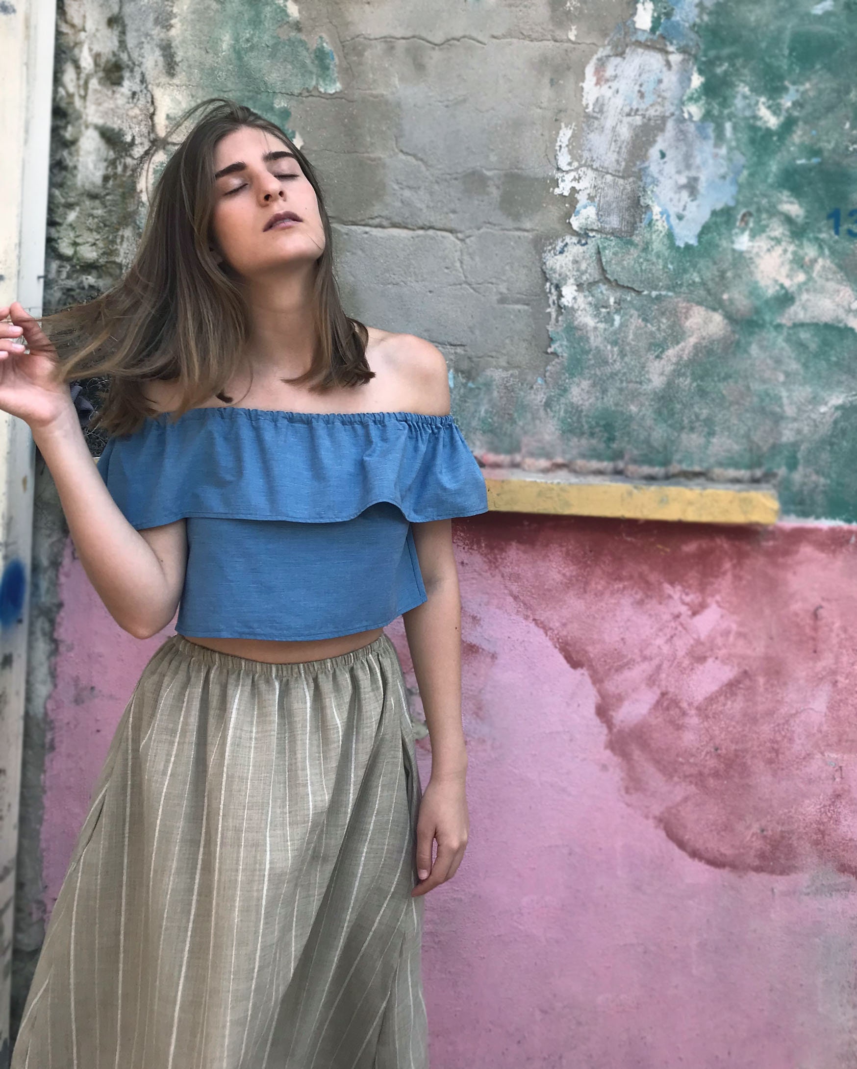Denim Outfit, Blue Set, Two Piece Outfit, Crop Top With Midi Skirt, off ...