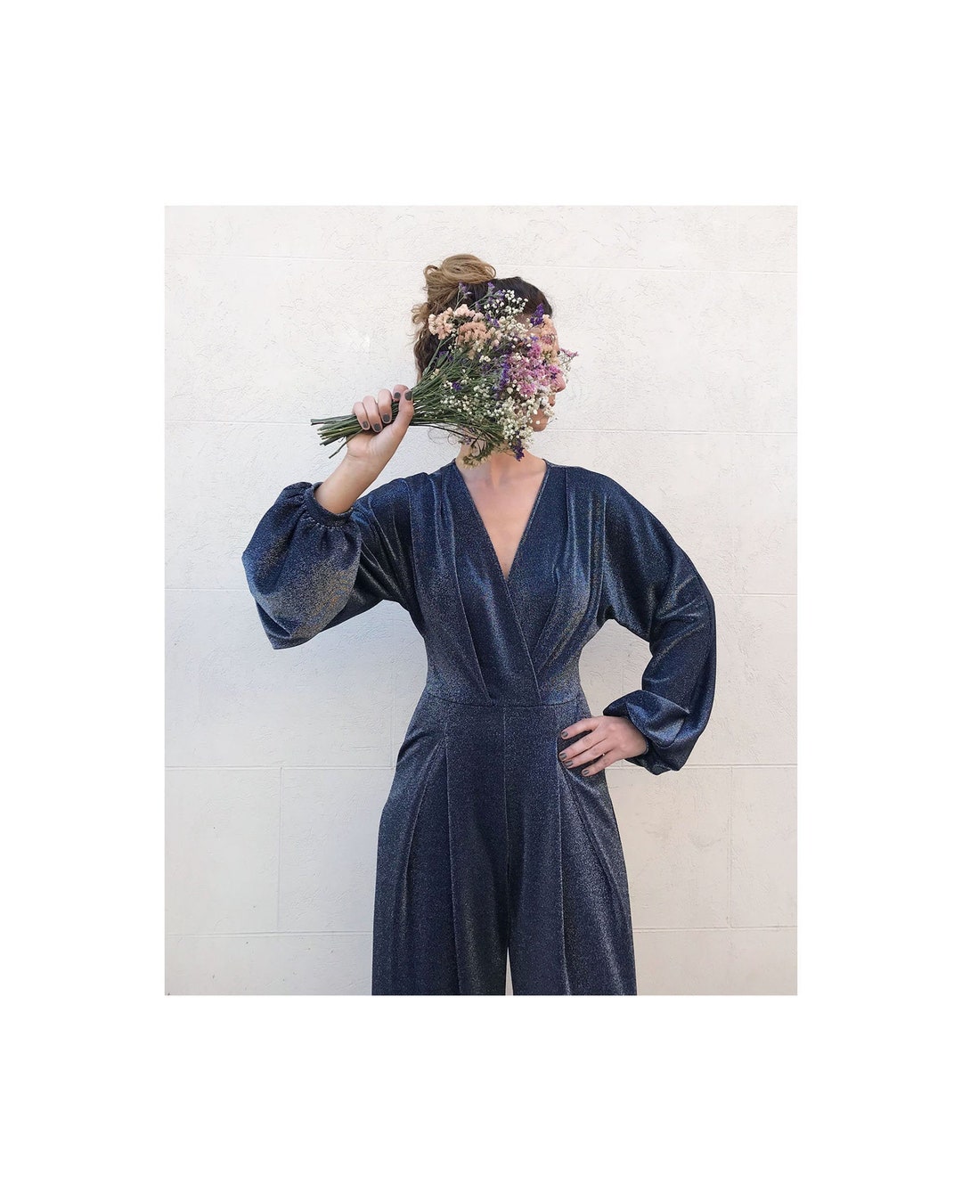 Dark Blue Sparkles Jumpsuit, Women Jumpsuit, Wide Leg Jumpsuit, Kimono ...