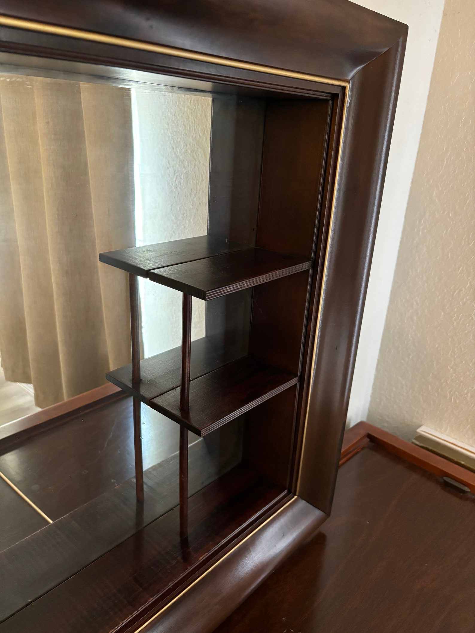 Wood Mirrored Shadow Box Wall Shelf 30” X 26” X 5” Multilevel Knick ...