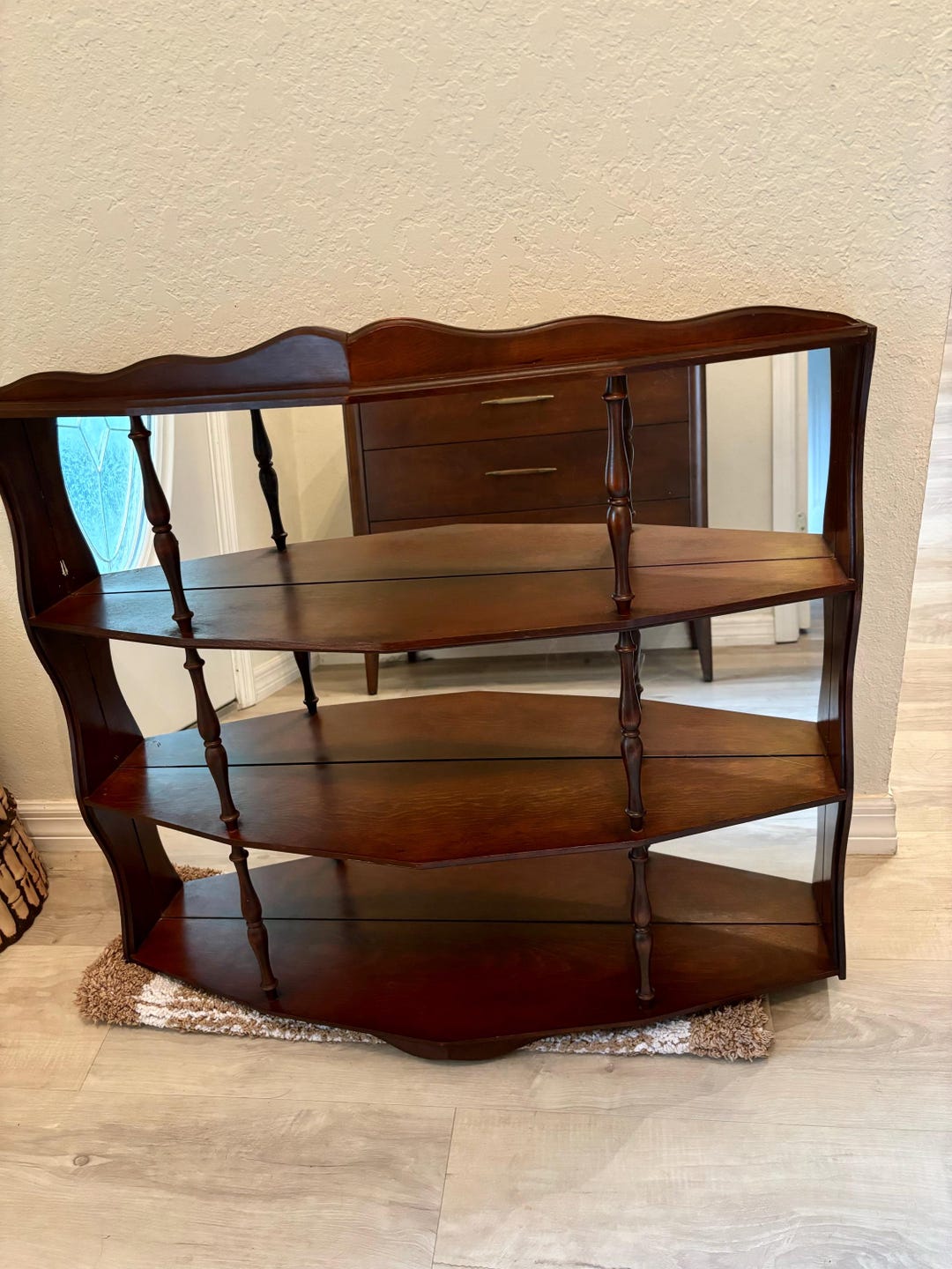 Wood Mirrored Curio Curved Wall Shelf 31”W X 29”T X 7.5” Multilevel ...