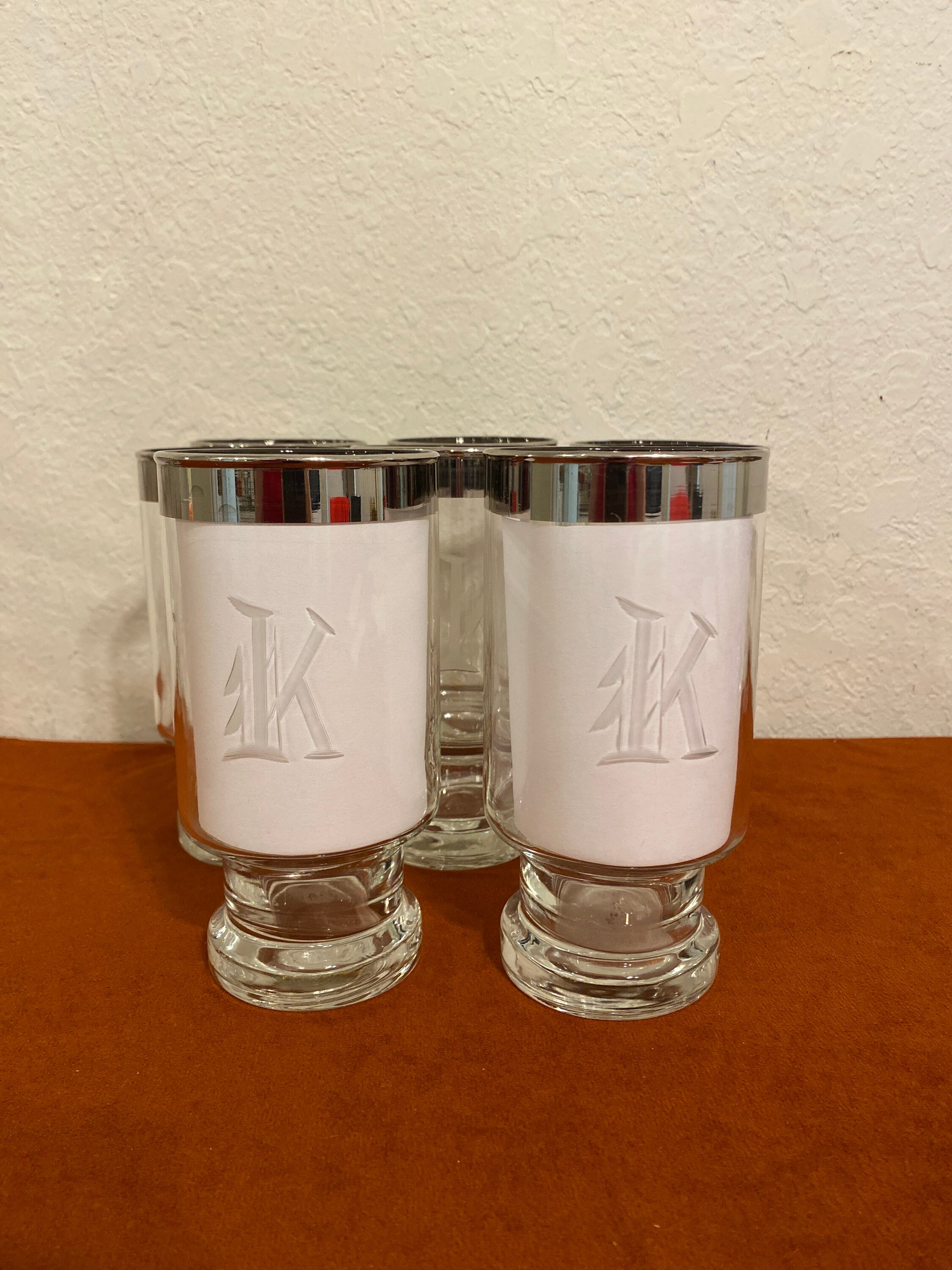 Initial K Silver Band Vintage Drinking Bar Cocktail Glasses 3 - Etsy