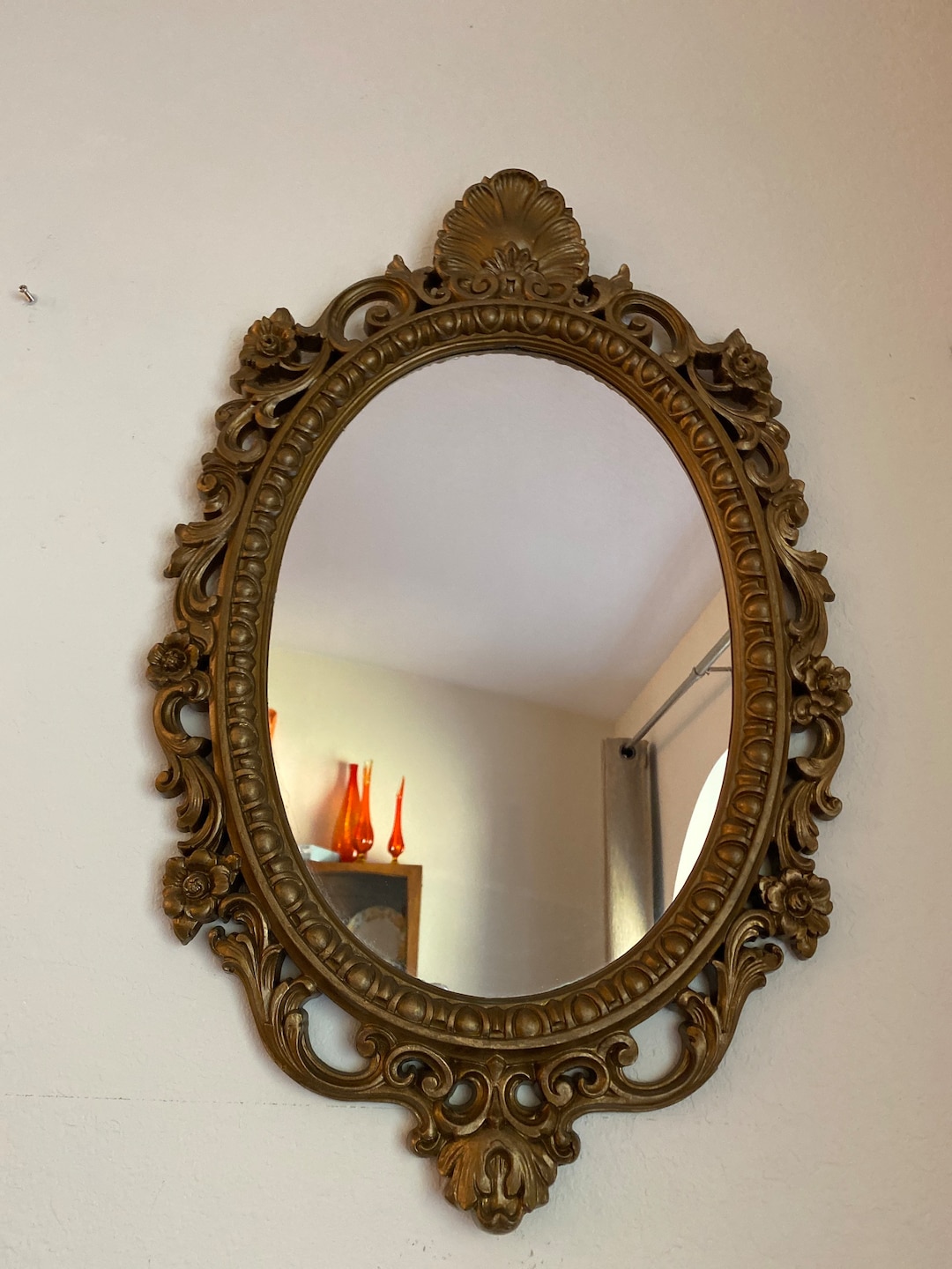 Ornate Gold Syroco Style Oval Mirror 28.5 X 18.5 Hollywood Regency at ...