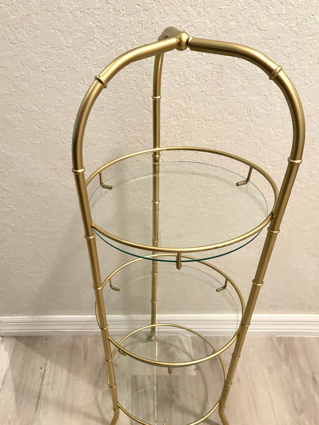 Three Tiered Round Stand Gold Metal Faux Bamboo Style Hollywood Regency ...