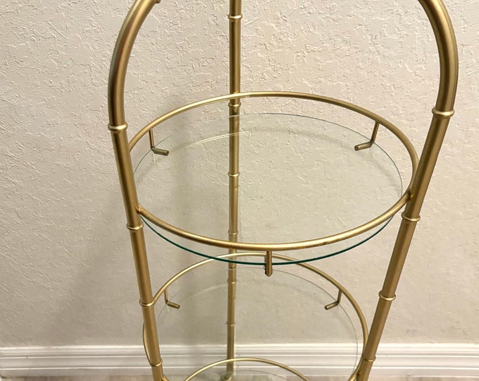 Three Tiered Round Stand Gold Metal Faux Bamboo Style Hollywood Regency ...