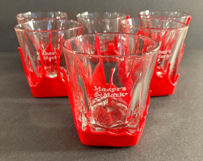 Makers Mark Whisky Bourbon Red Dipped Rock Cocktail Bar Glasses Set of ...