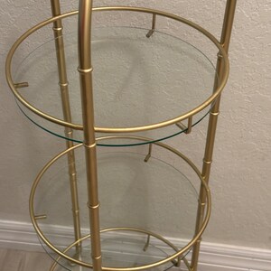 Three Tiered Round Stand Gold Metal Faux Bamboo Style Hollywood Regency ...