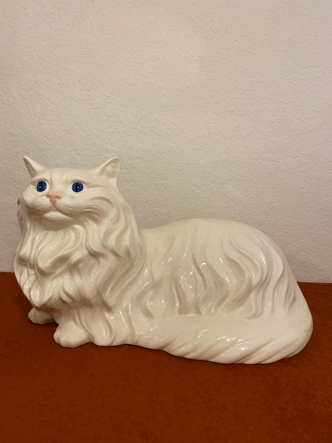 Vintage Ceramic Cat Laying Down 18 Long Blued Eyed Glossy White Persian ...