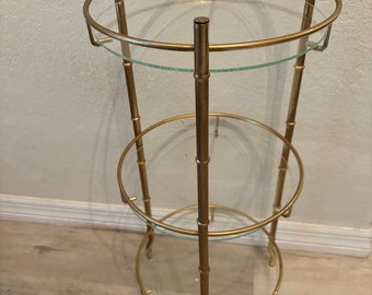 Three Tiered Round Stand Gold Metal Faux Bamboo Style Hollywood Regency ...