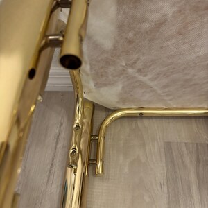 Gold Metal Bench 80s 90s Cushioned Faux Leather Top Vintage Hollywood ...