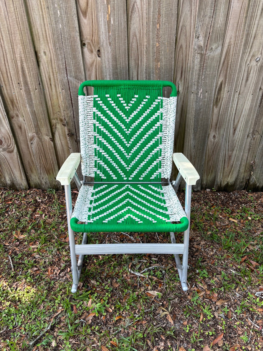 Macrame Green Rocking Lawn Chair Aluminum Folding Backyard Entertaining ...