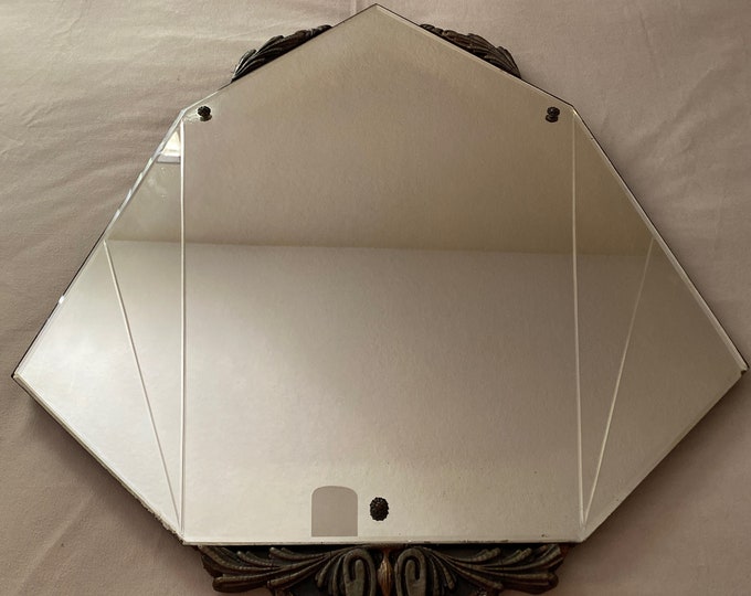Vintage Frameless Beveled Etched Seven Sided Hanging Accent Mirror 31 X ...