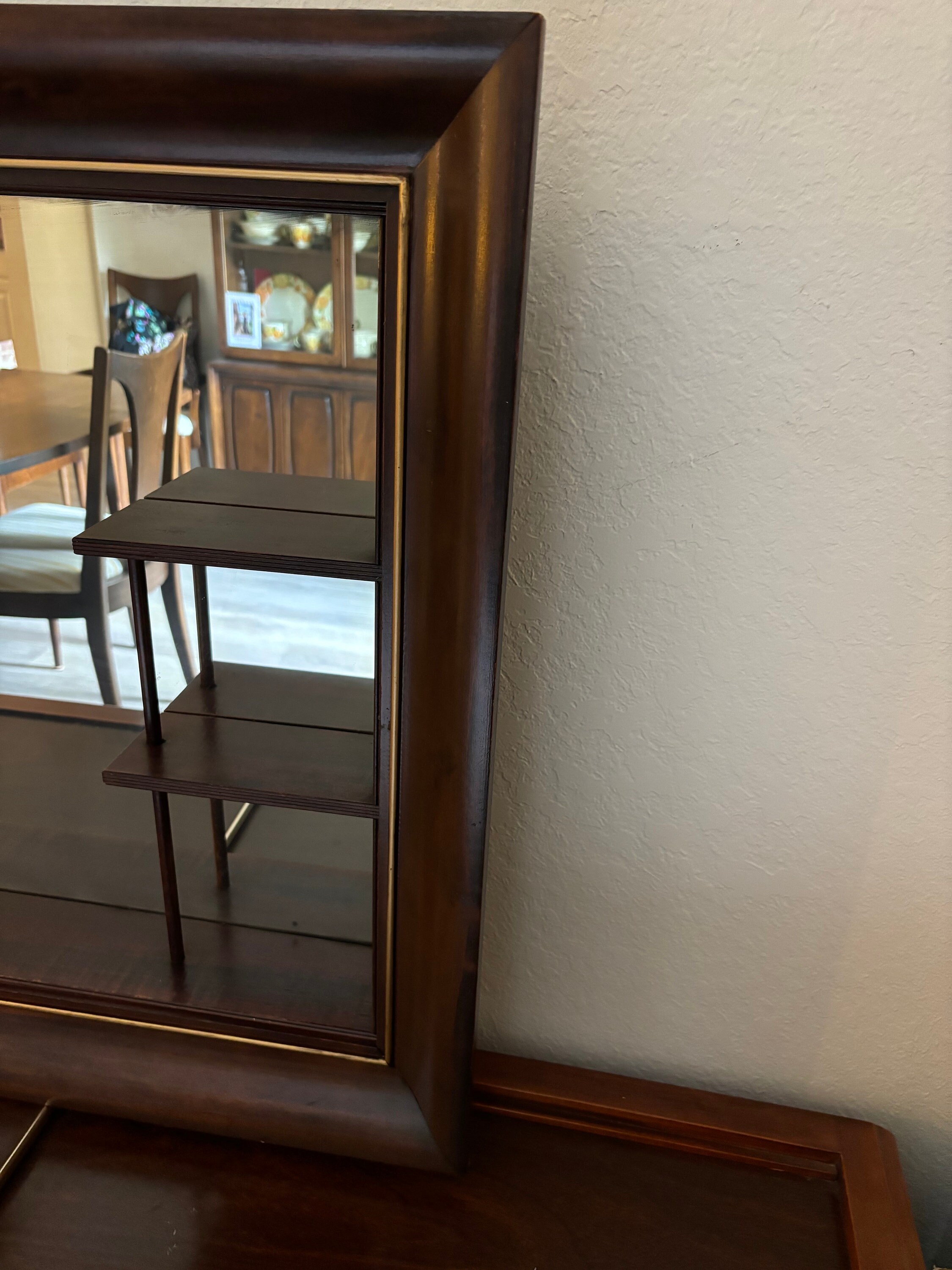 Wood Mirrored Shadow Box Wall Shelf 30” X 26” X 5” Multilevel Knick ...