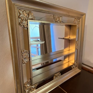 Gold Mirrored Shadow Box Hanging Turner Wall Shelf 34” X 26” Multilevel ...