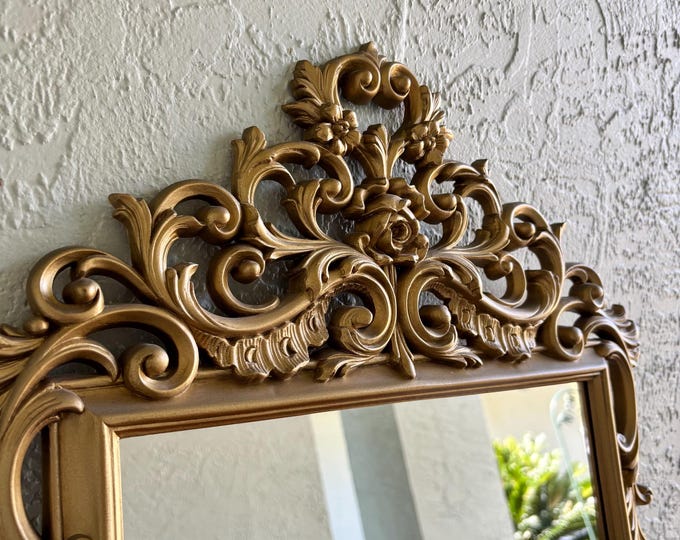 Burwood Large Ornate Gold Rectangular Wall Mirror 31” X 19” Scrollwork ...