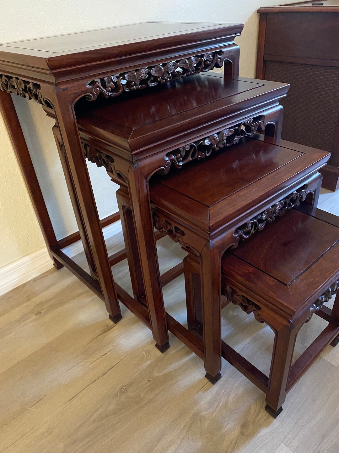 Asian Carved Wood Chinese Nesting Tables Set of Four - Etsy