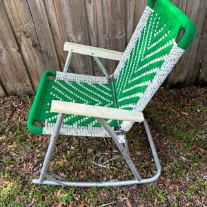 Macrame Green Rocking Lawn Chair Aluminum Folding Backyard Entertaining ...