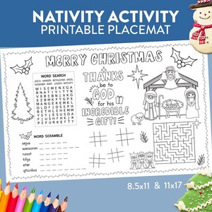 Christmas Nativity Dinner Placemat Kids Table Coloring Crafts Bible ...