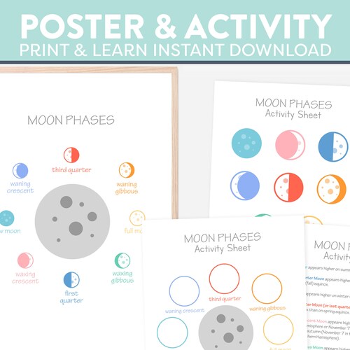 Moon Phases Poster & Activity Kids Educational Prints Circle | Etsy