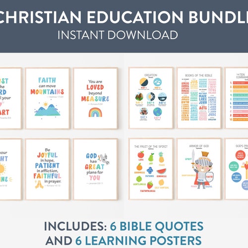 Kids Bible Verse Wall Art Scripture Posters Church Sunday | Etsy