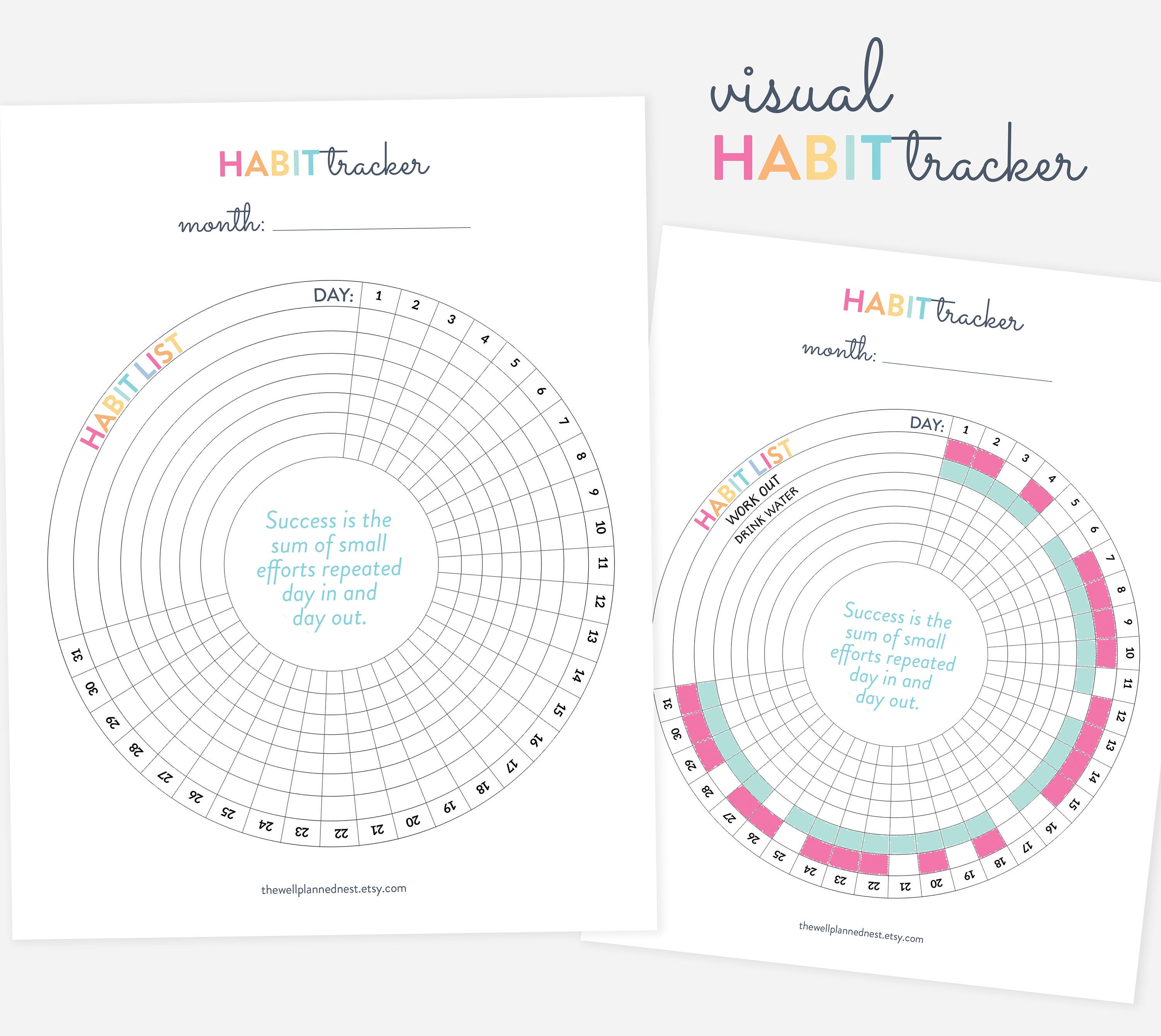 Visual Habit Tracker Goal Setting Planner Fitness Health | Etsy
