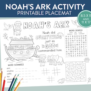 Noah's Ark Bible Stories Activity Placemat Kids Table Coloring Pages ...