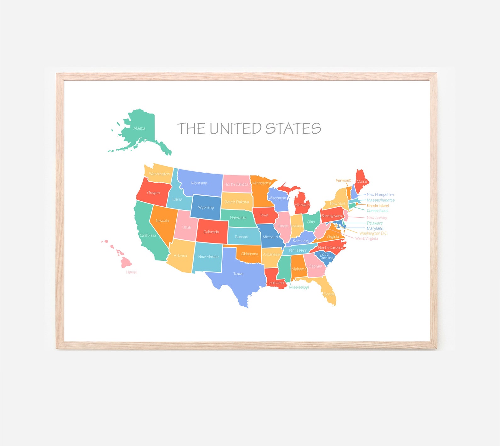 United States Map Kids Wall Art Room Decor Educational Prints | Etsy