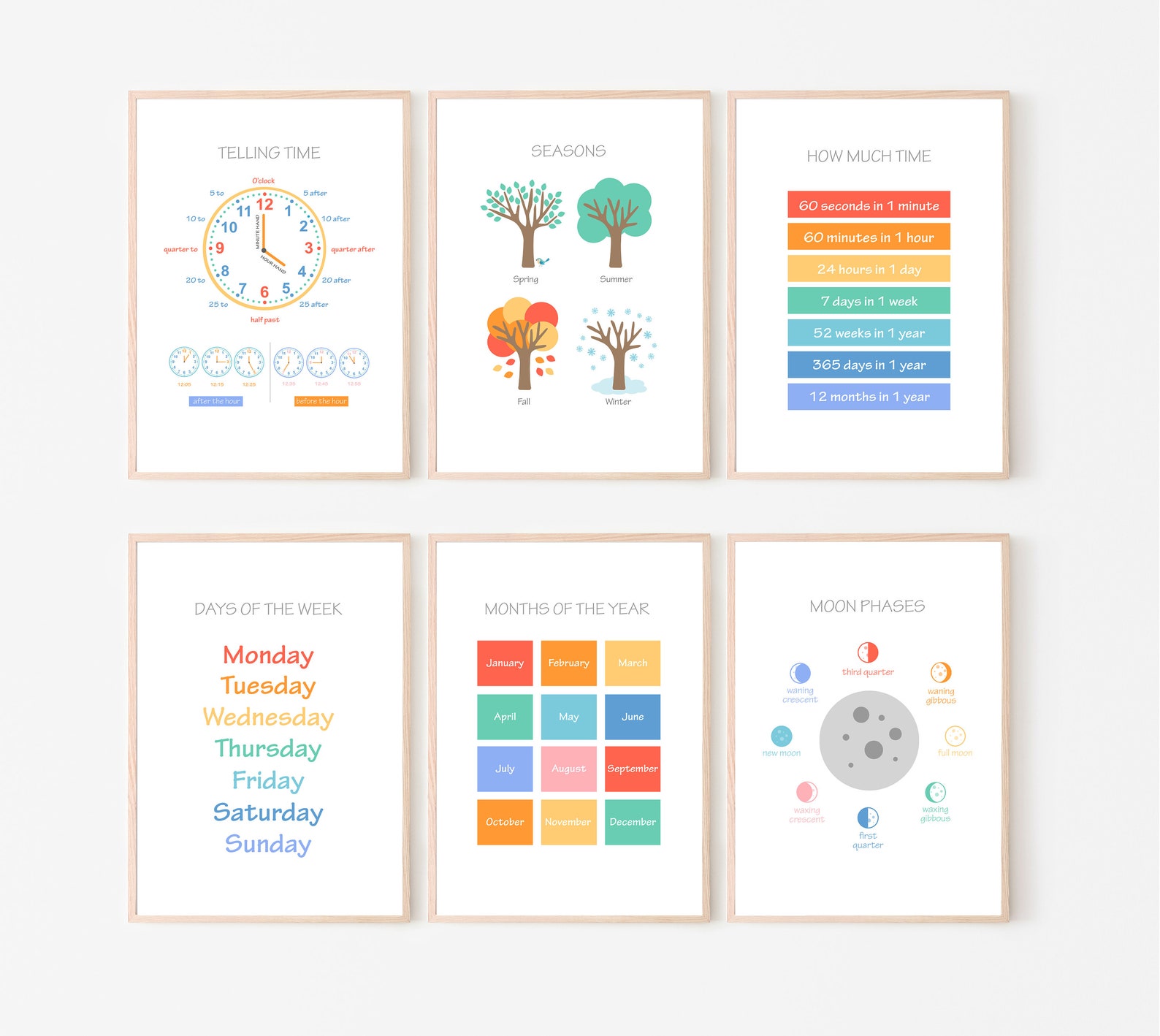 Time Seasons Moon Phases Months Days Kids Posters Fall | Etsy