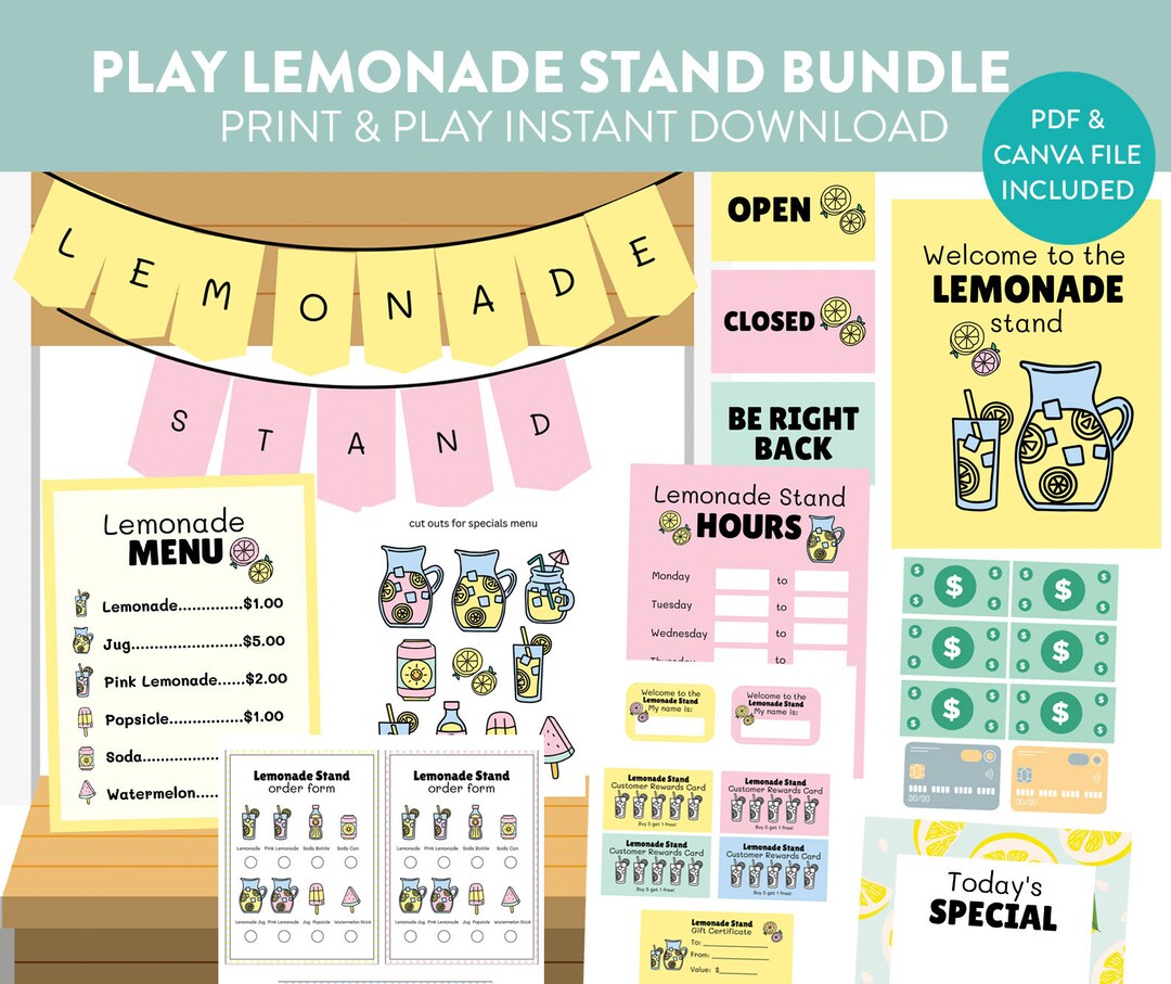 Lemonade Stand Pretend Play Set Printable Instant Download Dramatic ...