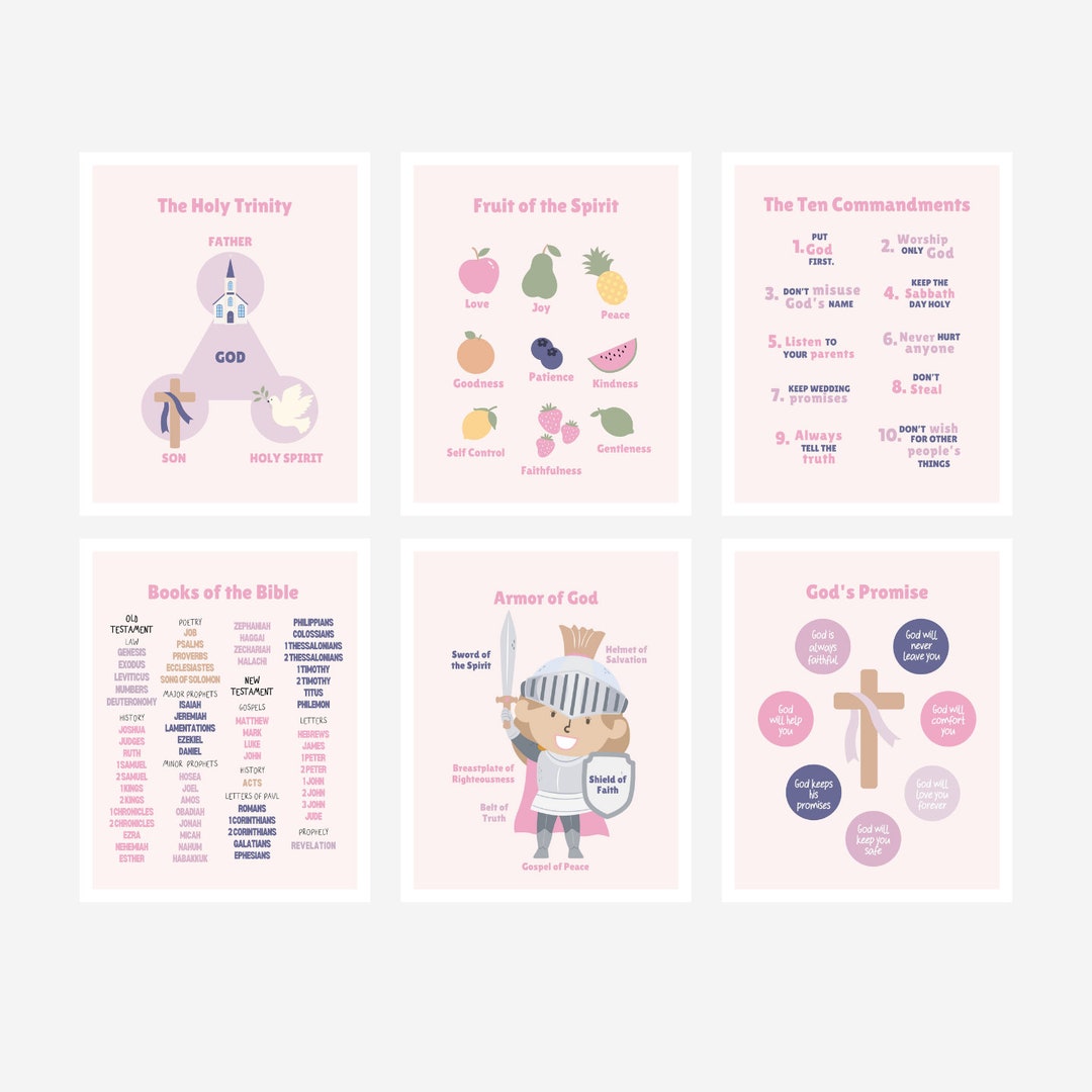 Books of the Bible Verse 10 Ten Commandments Kids Scripture Poster ...